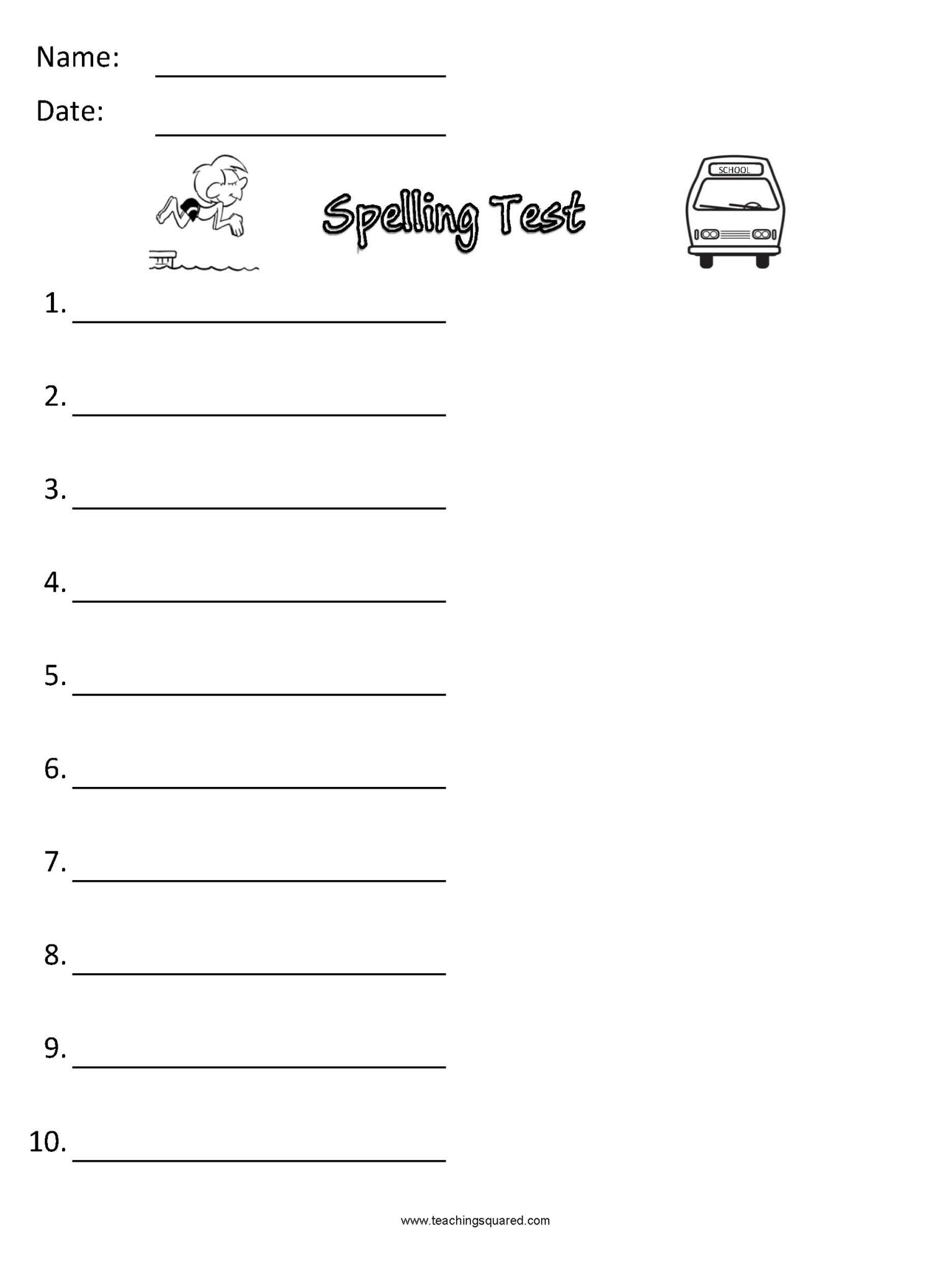 Spelling Test Paper - Teaching Squared