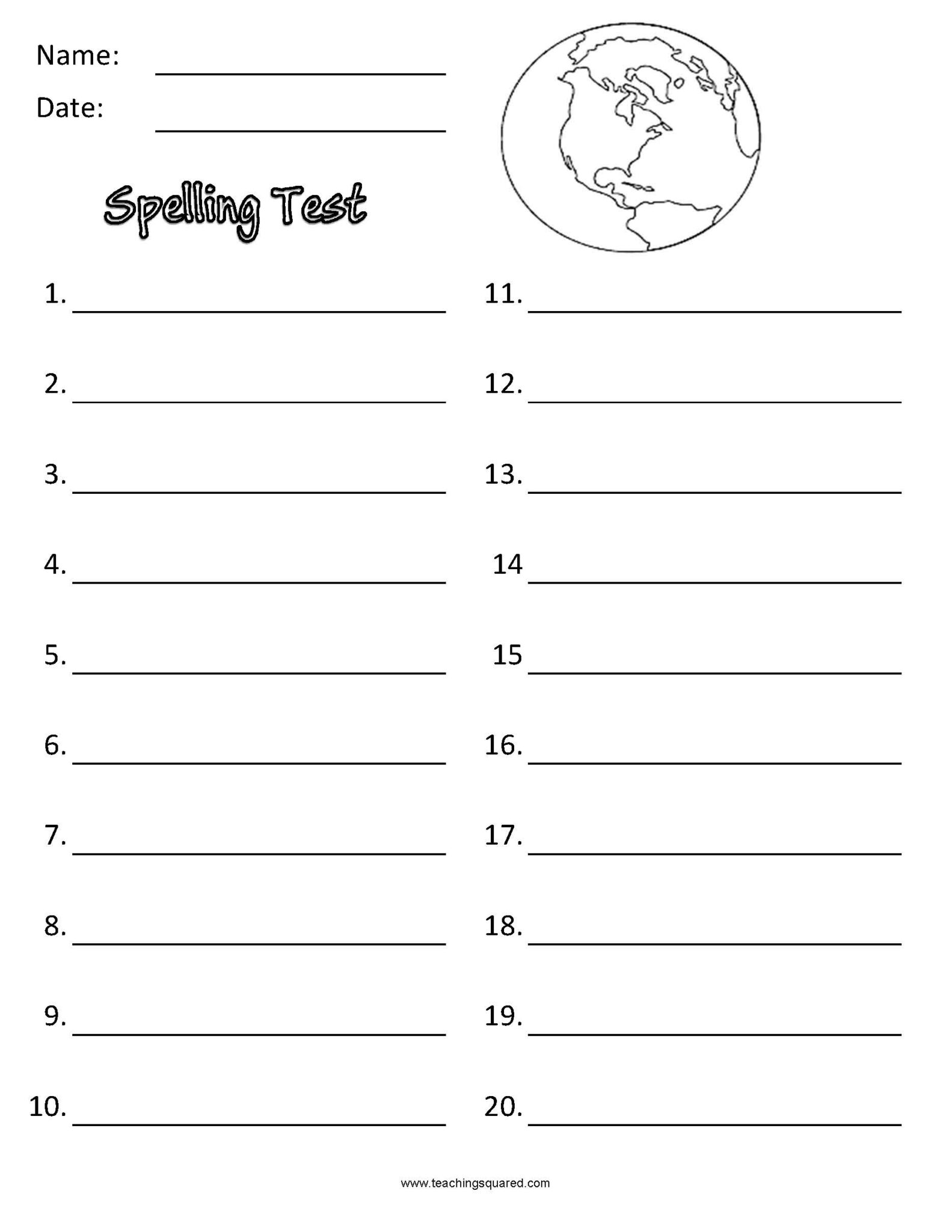 Spelling Test Paper - Teaching Squared