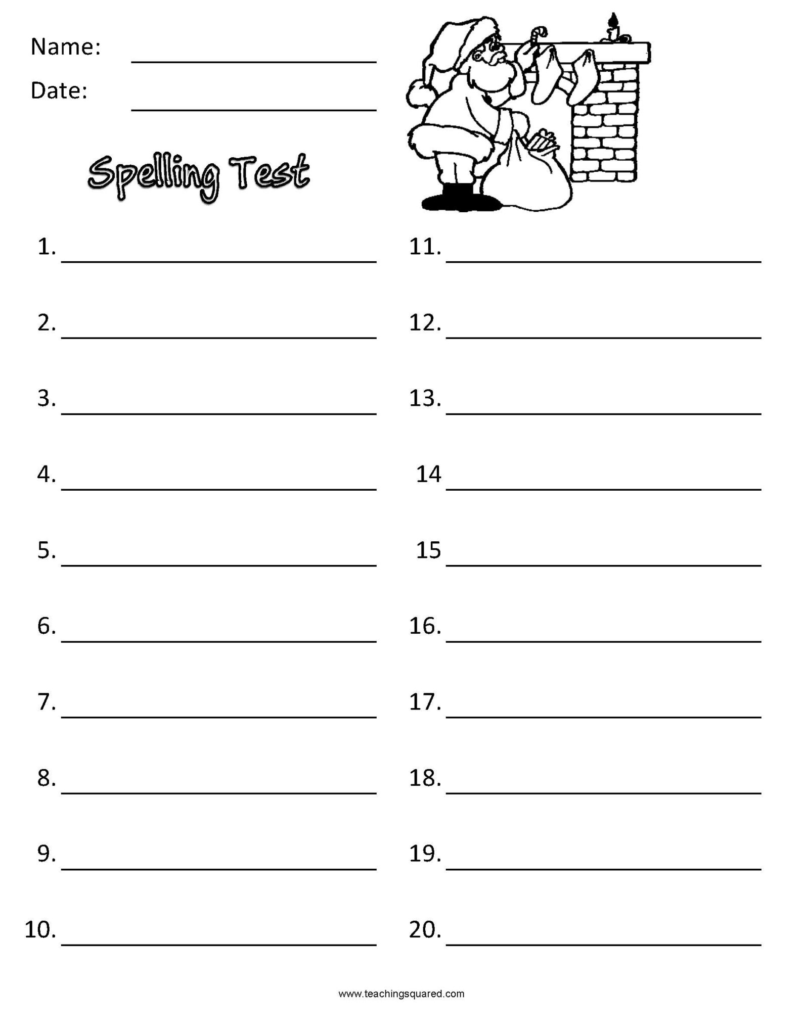 Spelling Test Paper - Teaching Squared